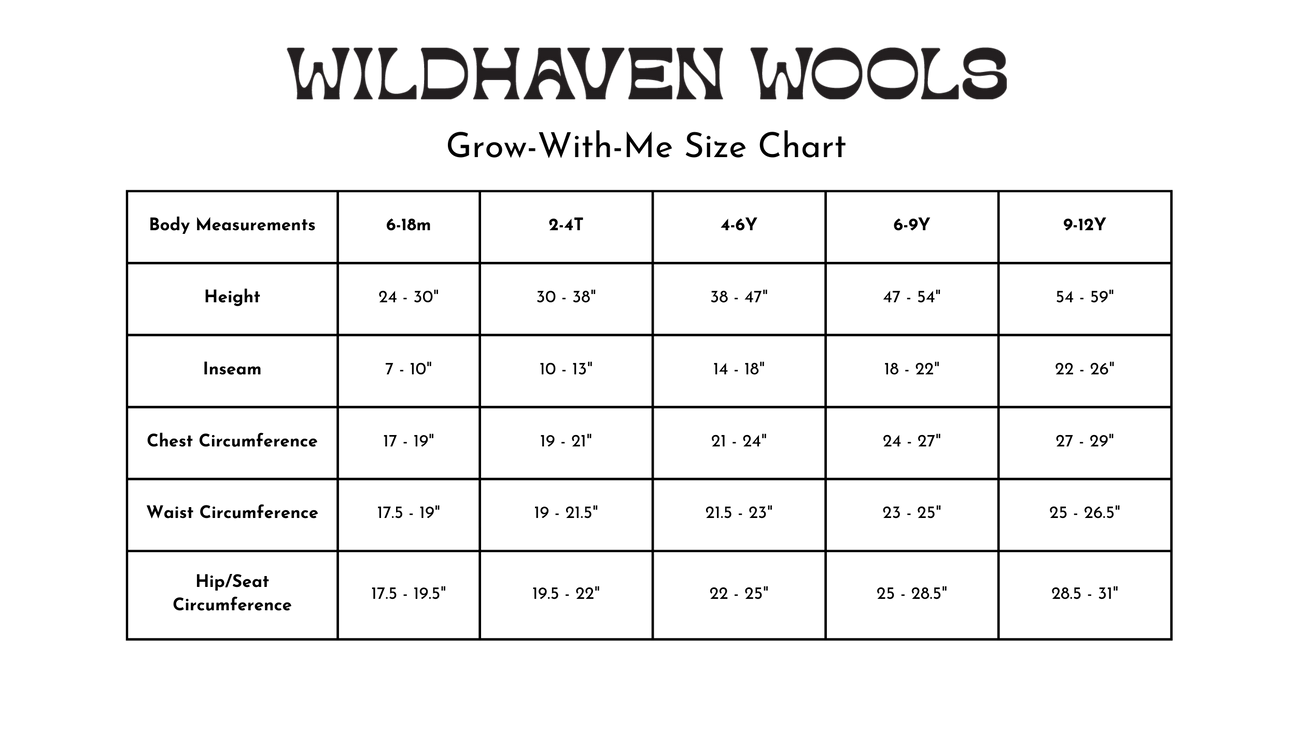 Adult Size Chart – Wildhaven Wools