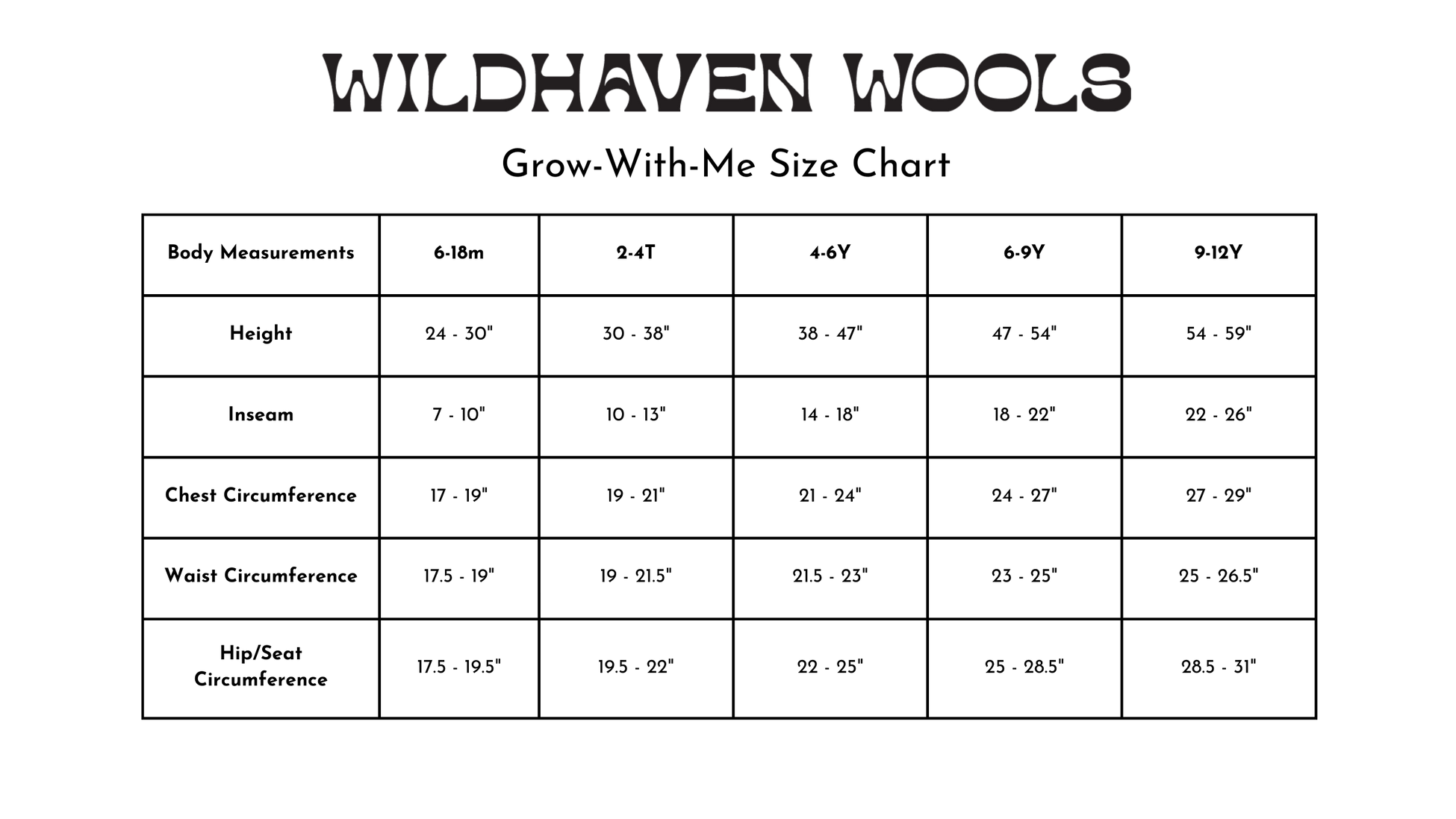 Adult Size Chart – Wildhaven Wools